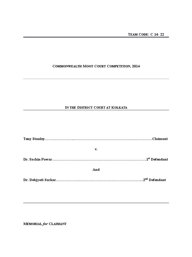 Team C 14-22 Claimant | PDF | Damages | Negligence