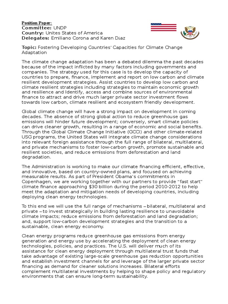 Position Paper USA | PDF | Low Carbon Economy | Climate Resilience
