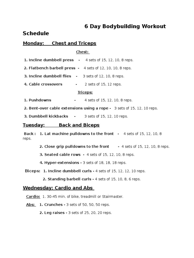 5 Day Bodybuilding Workout Schedule | PDF | Cooking, Food & Wine ...