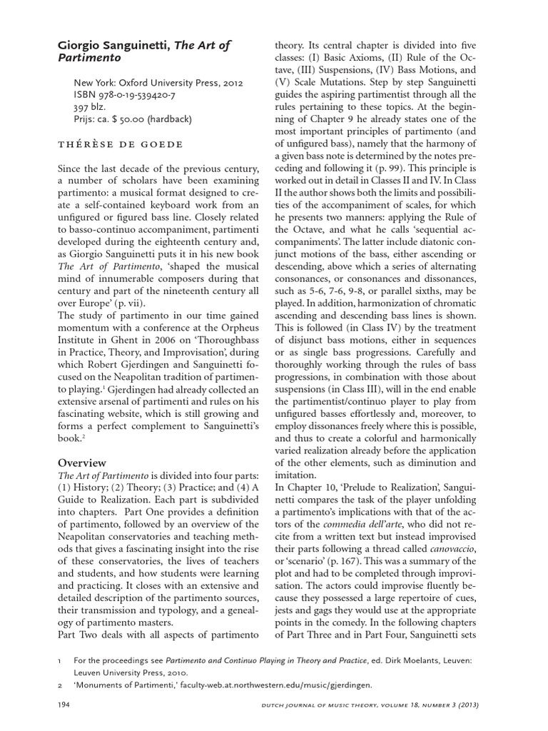 Review of G Sanguinetti "The Art of Partimento" | PDF | Chord (Music ...