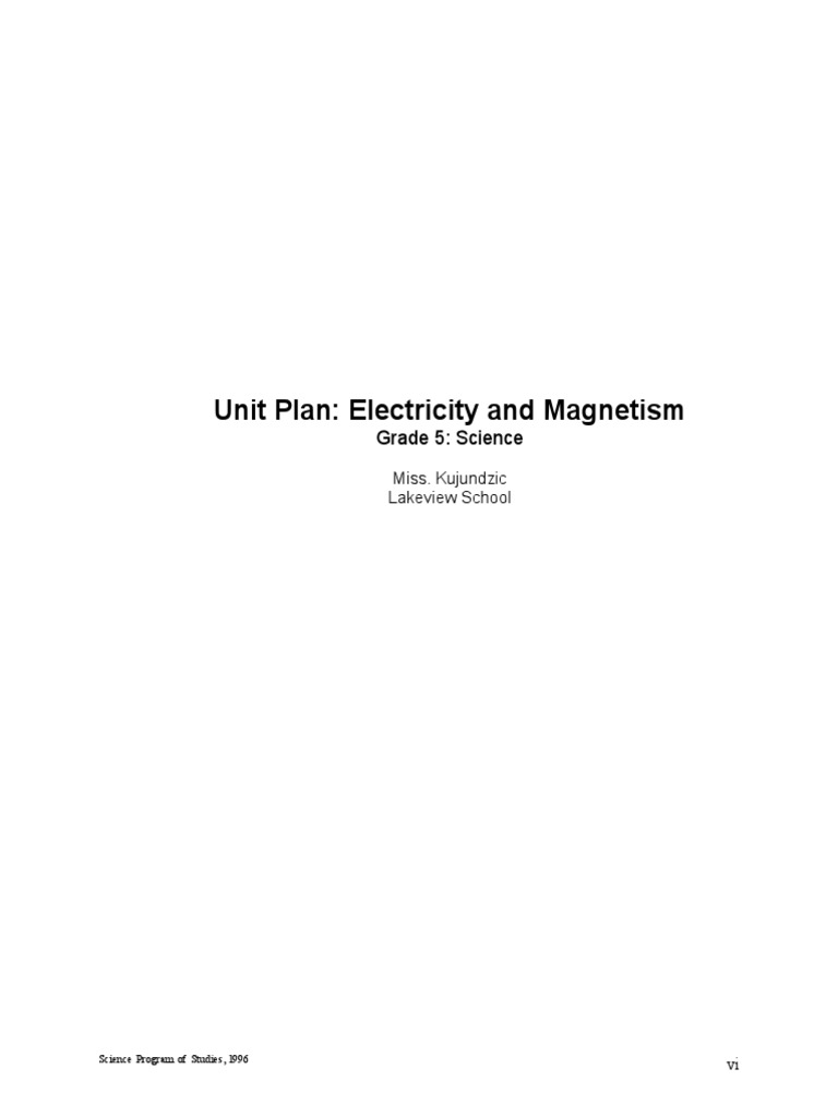 Unit Plan Classroom Electricity Grade 5 | PDF | Attention Deficit ...