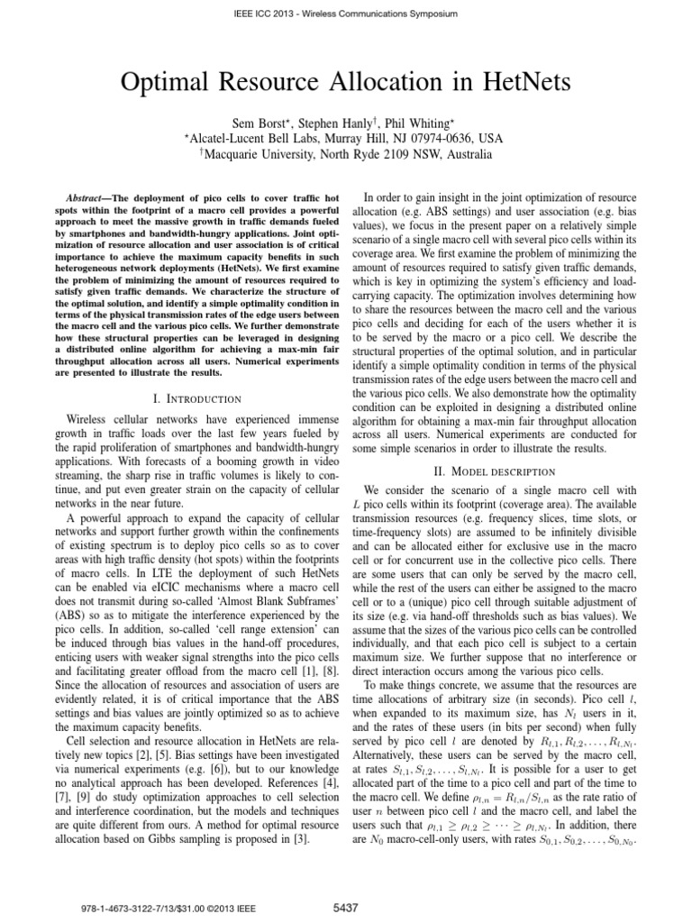 Optimal Resource Allocation In Hetnets Pdf Mathematical Optimization Linear Programming