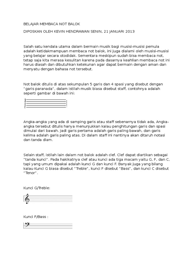 Panduan Membaca Not Balok Dasar | PDF | Seni & Disiplin Bahasa