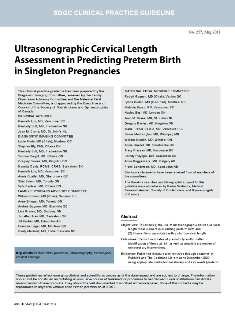 CVX Length SOGC | PDF | Preterm Birth | Medical Ultrasound
