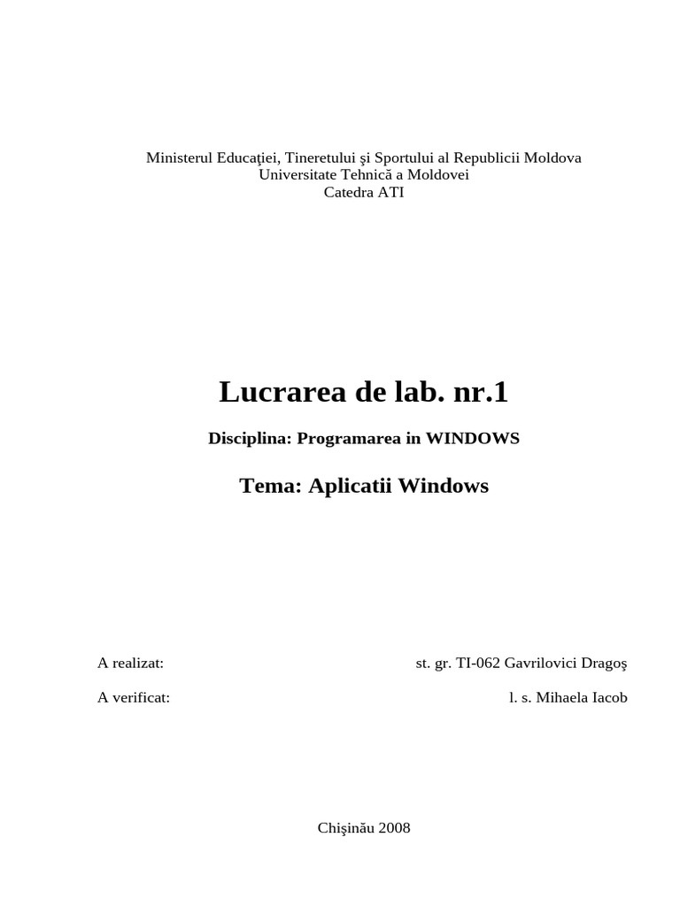 Laborator 1 Programarea in Windows | PDF | Computer Programming
