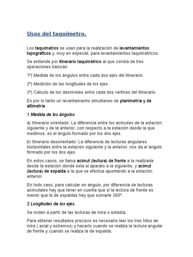 Usos y partes del taquímetro | PDF | Geomática | Agrimensura