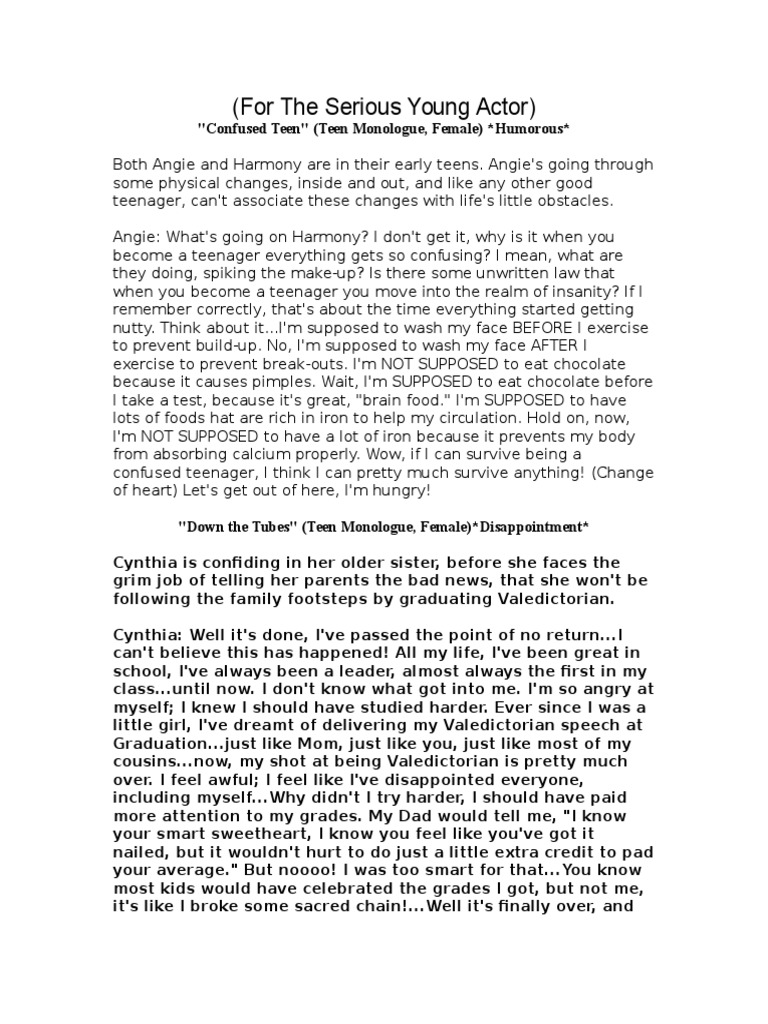 Teen Girl Monologues | PDF | Adolescence