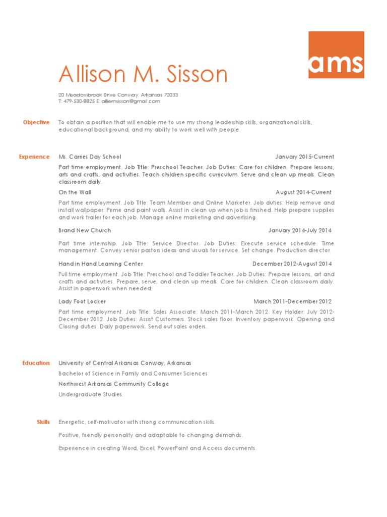 Allison M Sisson Resume | PDF