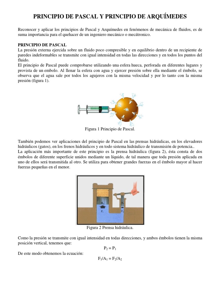 Principio de Pascal y de Arquímedes | Mecánica de Medios Continuos | Materia suave