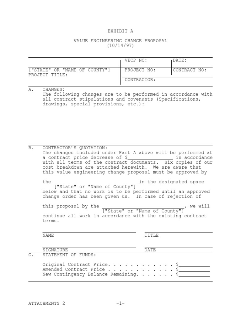 Exhibit a Value Engineering Change Proposal | Specification (Technical ...