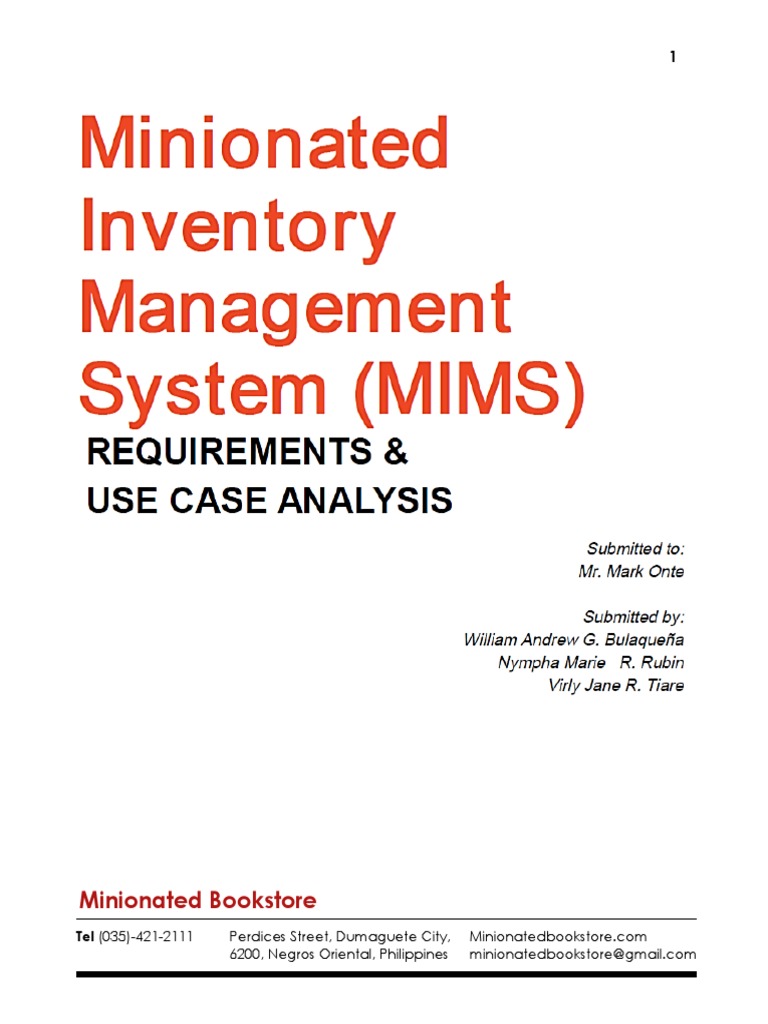Minionated Inventory Management System (MIMS) Requirements and Use Case ...