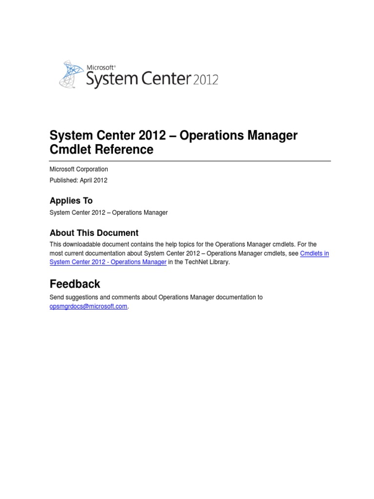 SC2012 OpsMgr Cmdlets | PDF | Parameter (Computer Programming) | Domain Name