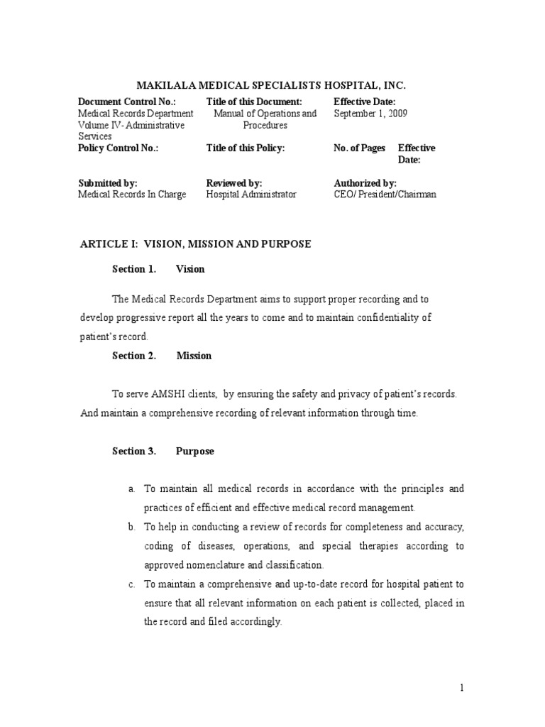 Medical Records Manual-Jean | PDF | Medical Record | Surgery