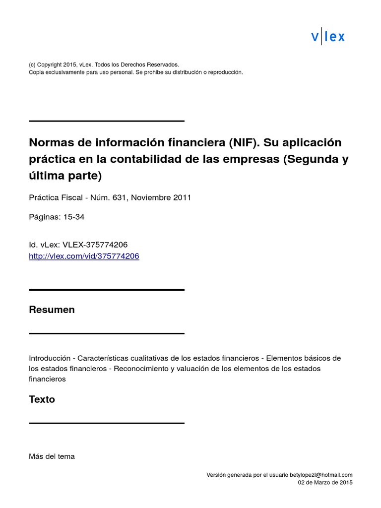 Normas de Información Financiera (NIF) - Su Aplicación Práctica en La ...