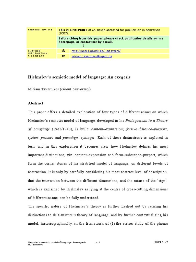 Taverniers Sobre Hjelmslev | PDF | Language Arts & Discipline