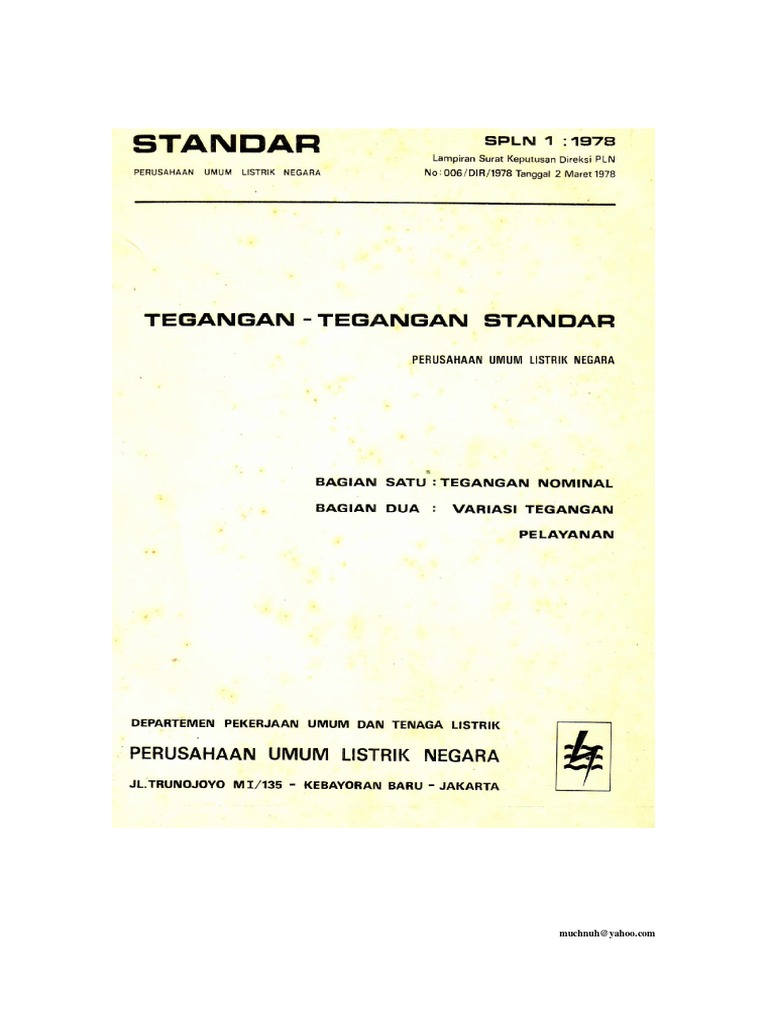 SPLN 1-1978 Teg Standar TR | PDF