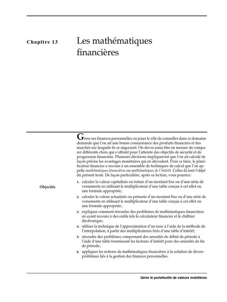 Table Financière | PDF | Centre d'intérêt | Prêts