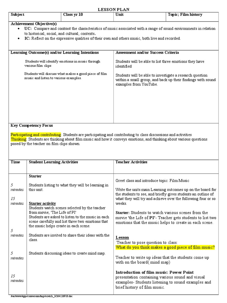 First Lesson Film | PDF | Lesson Plan | Teaching