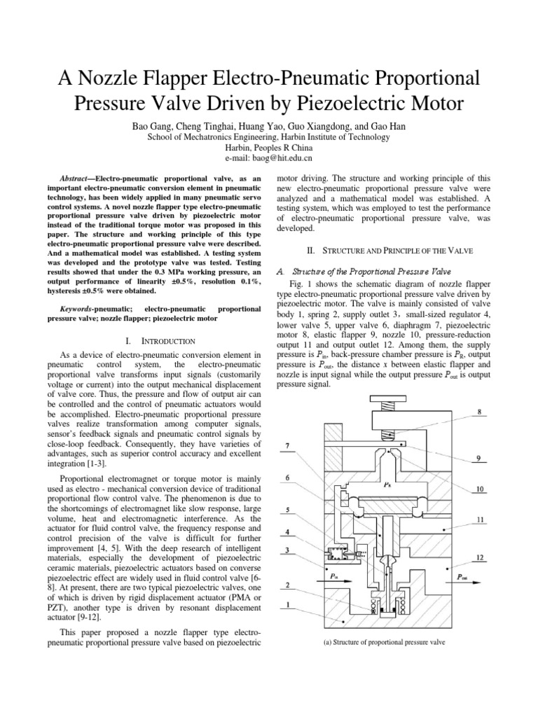 A Nozzle Flapper Electro-Pneumatic Proportional Pressure Valve Driven ...