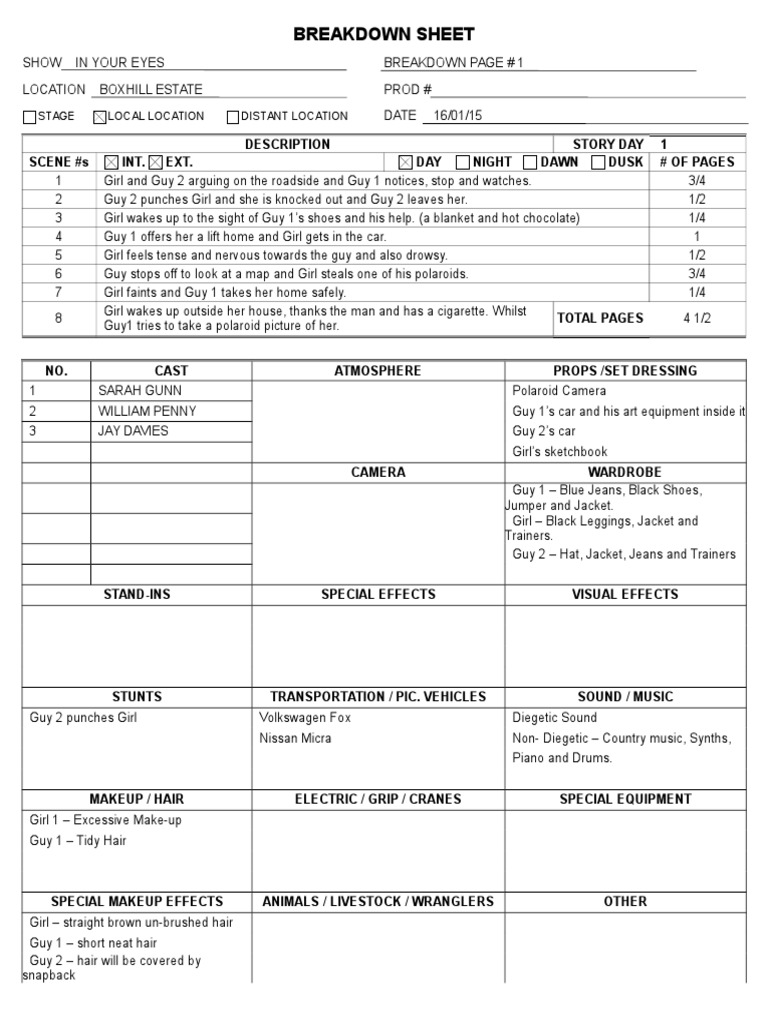 Breakdown Sheet | PDF