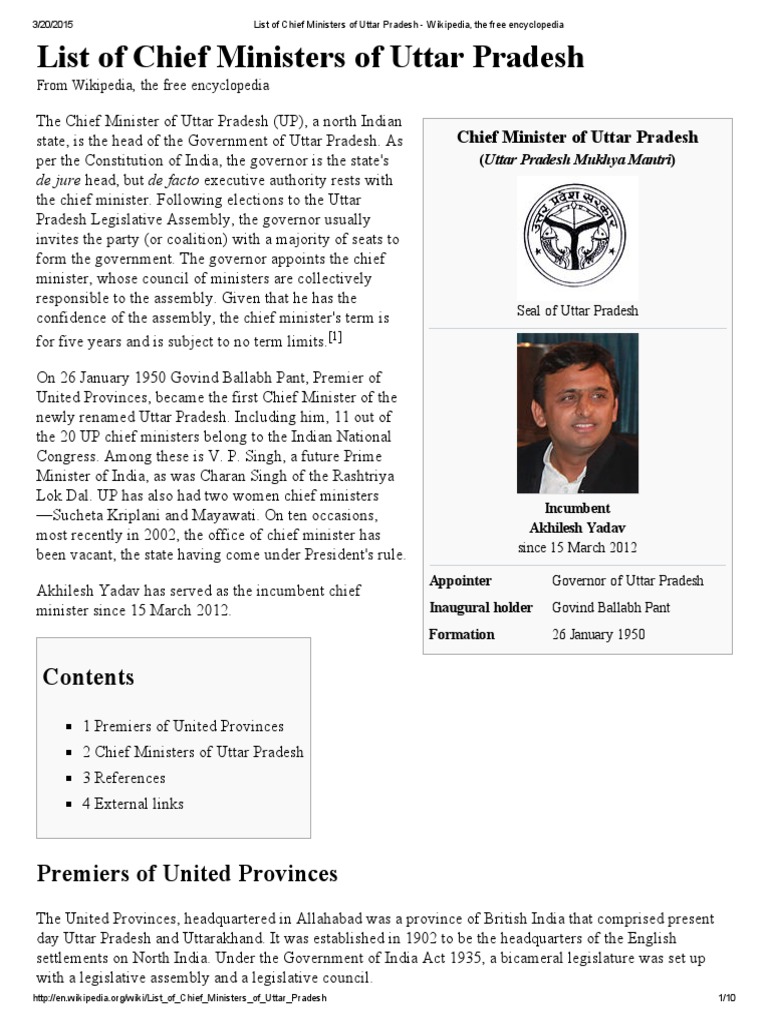 List of Chief Ministers of Uttar Pradesh - Wikipedia, The Free ...