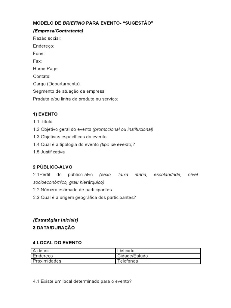 Modelo de Briefing para Evento PDF | PDF | Vinhos | Bebidas