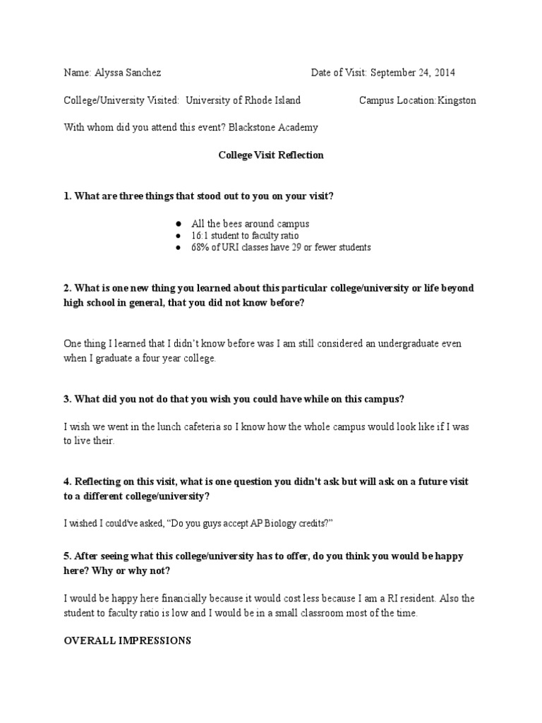 University of Rhode Island Visit Reflection | PDF