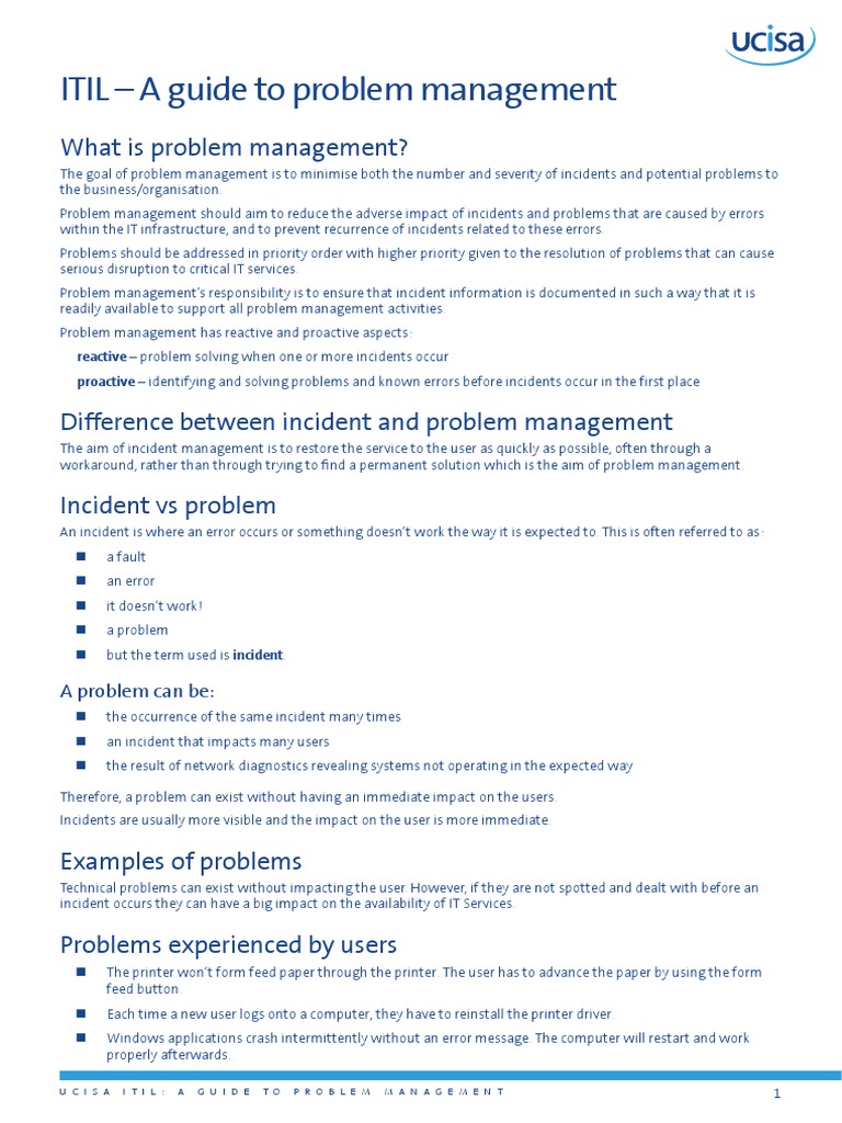 ITIL - A Guide To Problem Management PDF | PDF | Incident Management | Itil