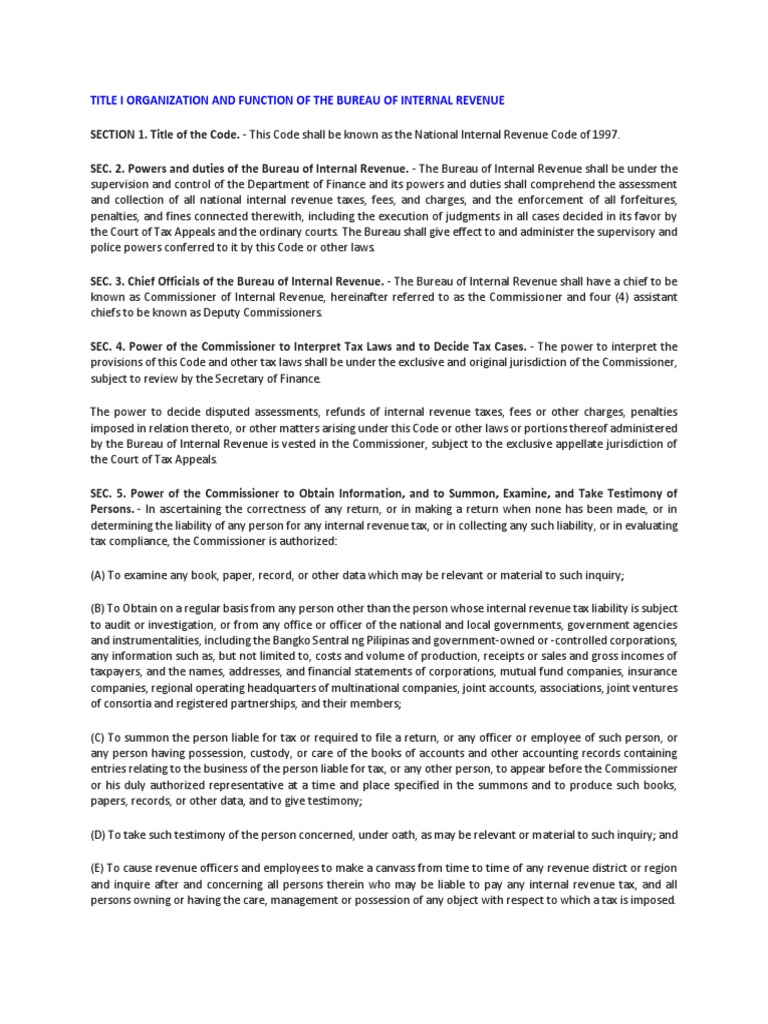 Organization and Powers of the Bureau of Internal Revenue Under the ...