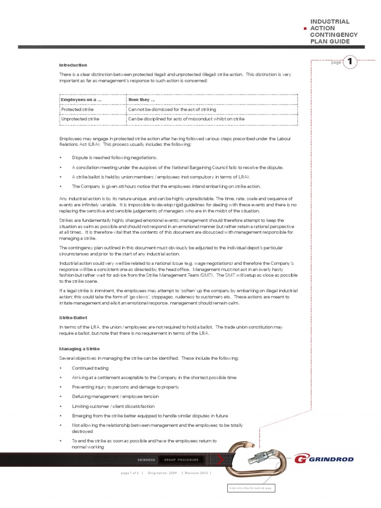 Industrial Action Contingency Plan Guide - Grindrod | PDF | Strike ...