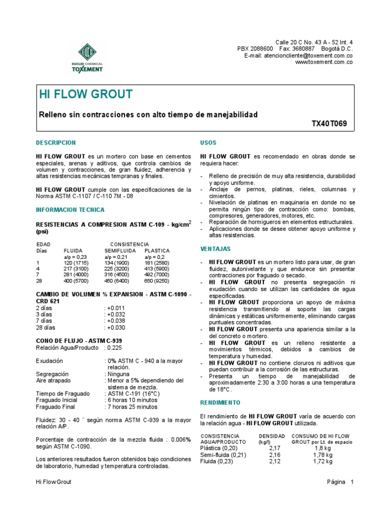 HI FLOW GROUT.pdf | Agua | Ingeniería