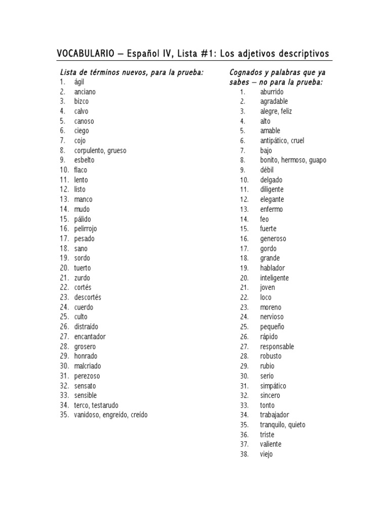 Adjetivos Descriptivos | PDF