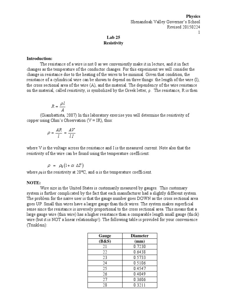 Measure Resistivity of Copper and Copper-Nickel Wires | PDF ...