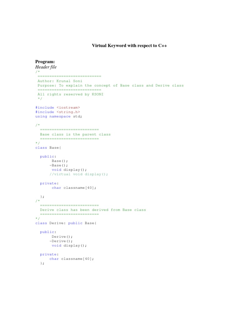 Virtual Function in C++ | PDF | Inheritance (Object Oriented Programming) | C++
