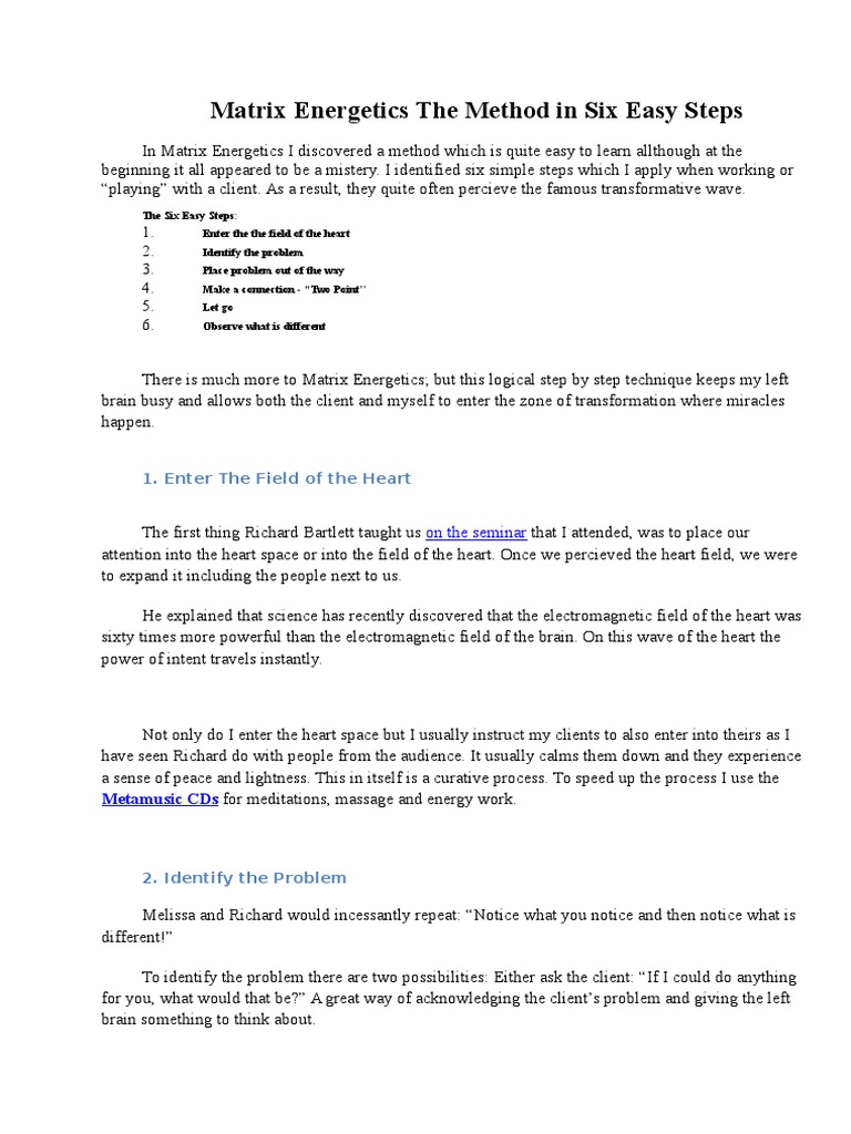 Matrix Energetics - The Method in Six Easy Steps | PDF | Energetics | Waves