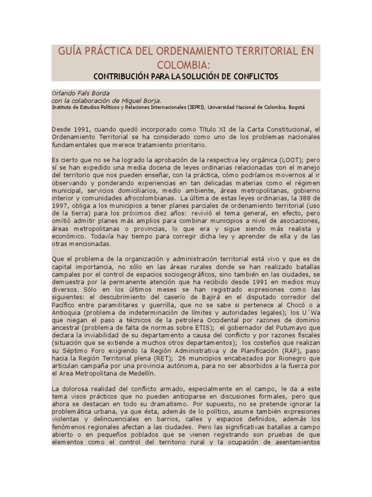 Guía Práctica Del Ordenamiento Territorial en Colombia | PDF | Colombia | Conflicto (proceso)
