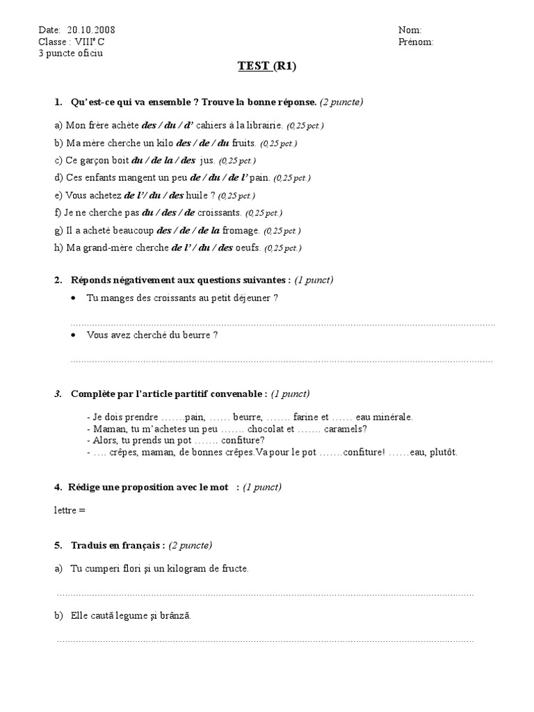 Article Partitif Test | PDF