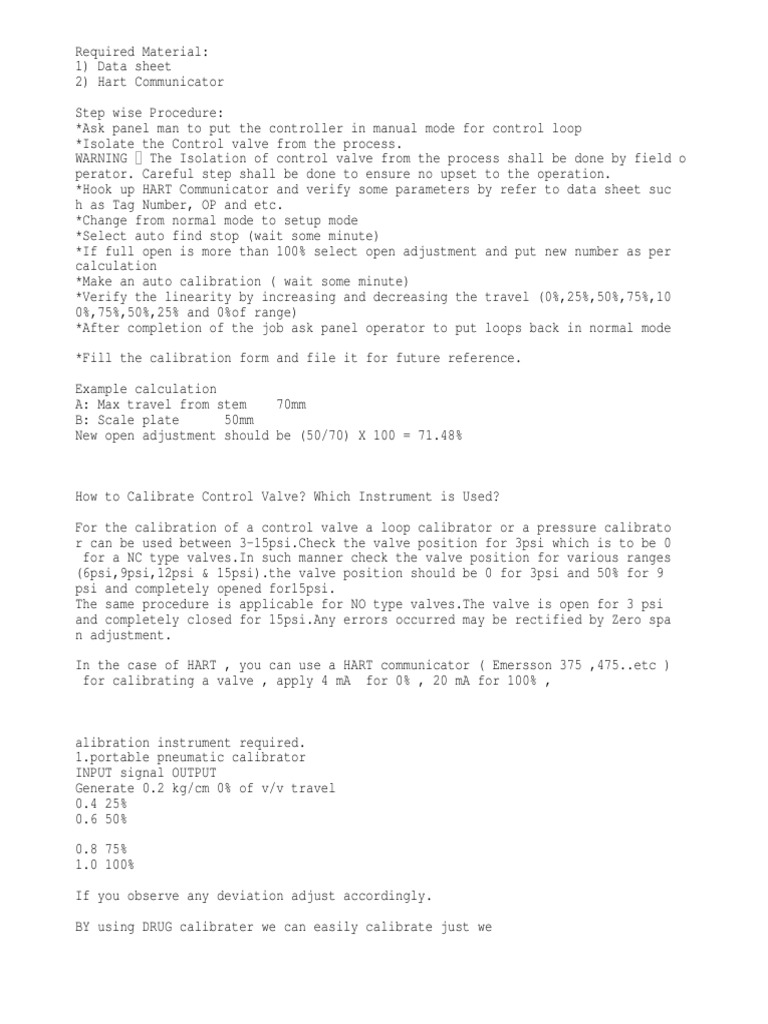 Control Valve Calibration | PDF | Calibration | Valve