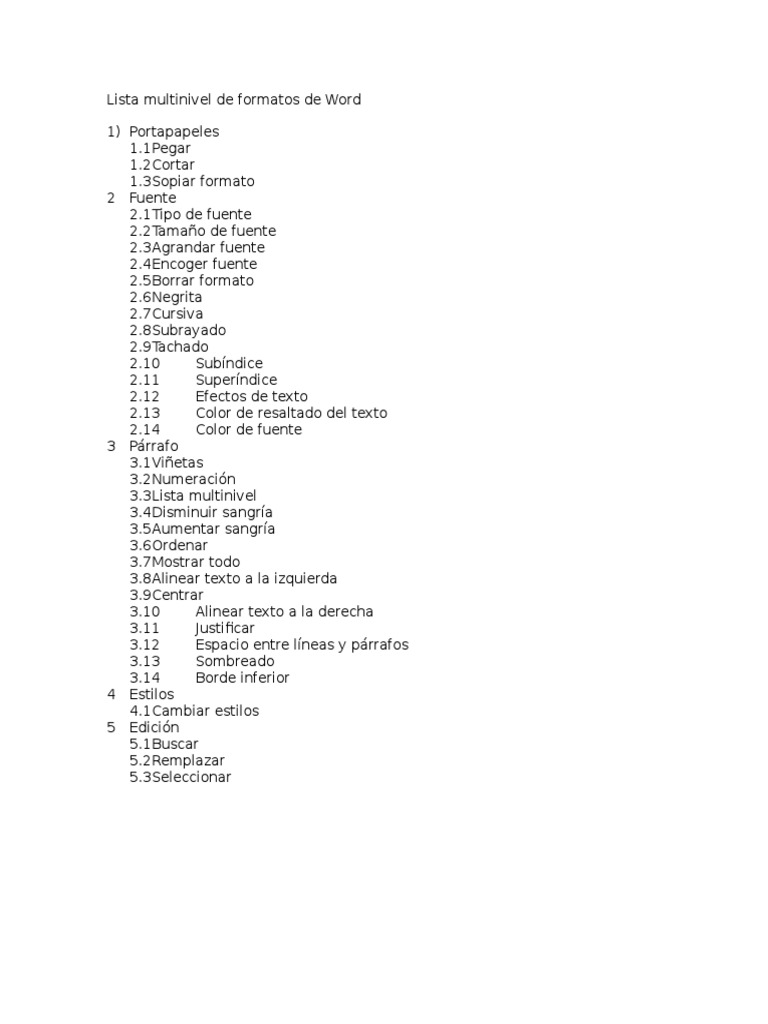 Lista Multinivel de Formatos de Word | PDF
