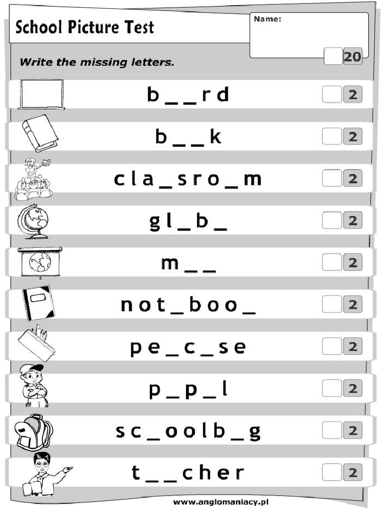 School Objects Missing Letters | PDF