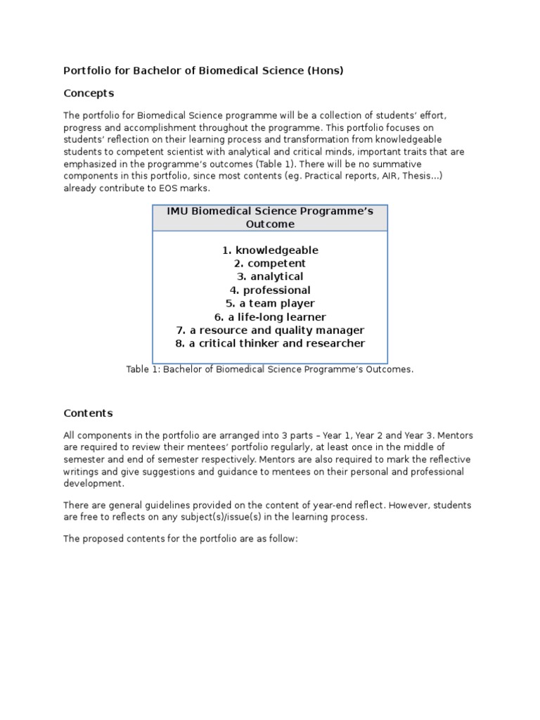 Portfolio For Bachelor of Biomedical Science | PDF | Mentorship | Thesis