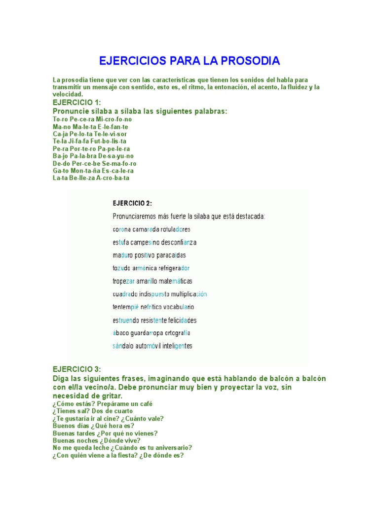 Ejercicios para La Prosodia | PDF | Idiomas