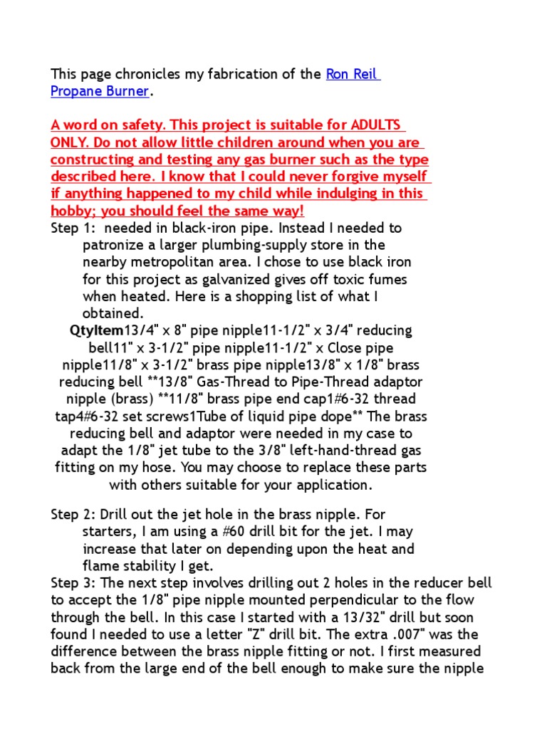 Ron Reil Propane Burner Construction Guide | PDF | Refractory ...
