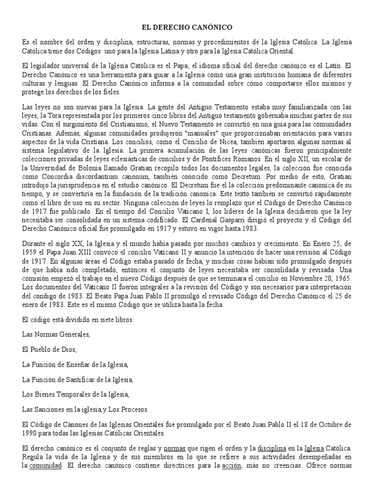 El Derecho Canónico | PDF | Derecho Canónico | Iglesia Católica