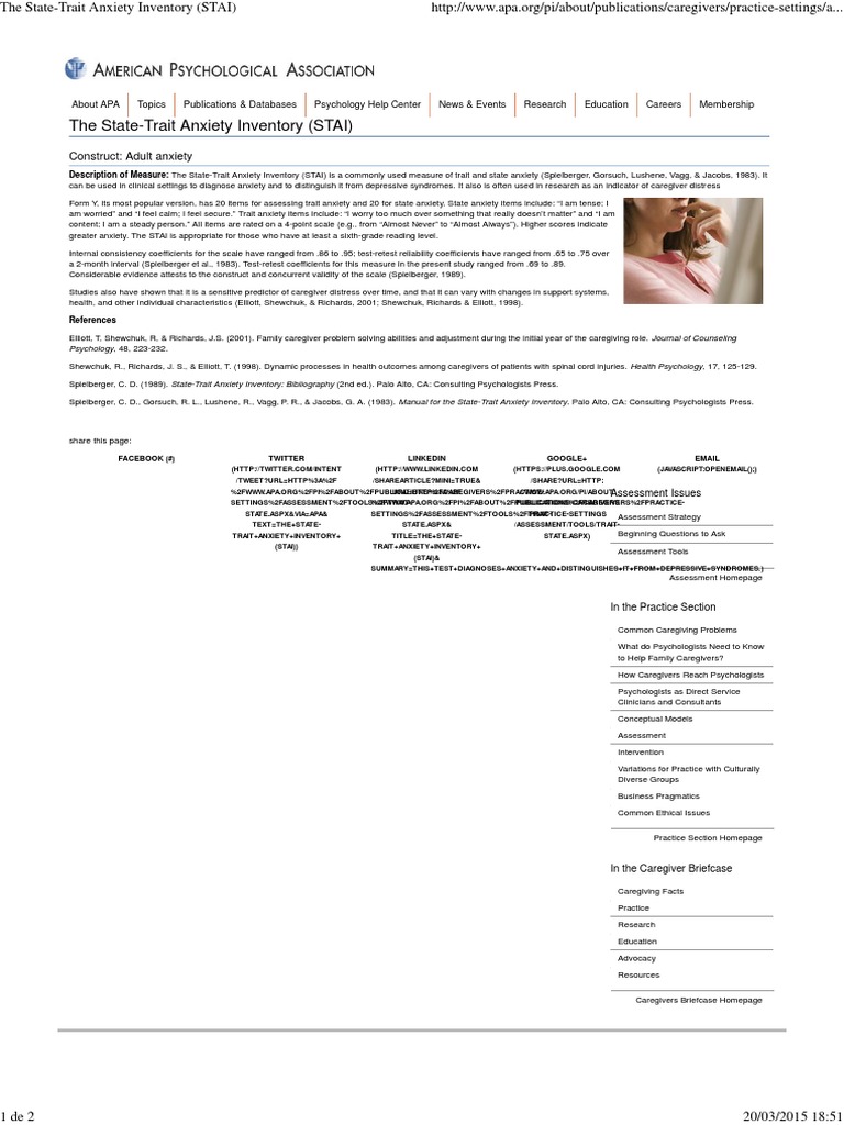 The State-Trait Anxiety Inventory (STAI) | Positive Psychology ...
