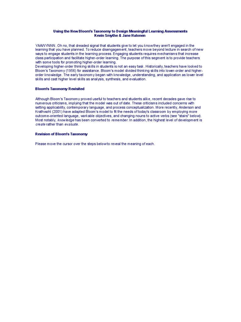 Using The New Bloom's Taxonomy To Design Meaningful Learning ...