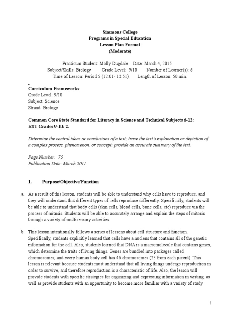 Lesson Plan - Mitosis | PDF | Reproduction | Cell (Biology)