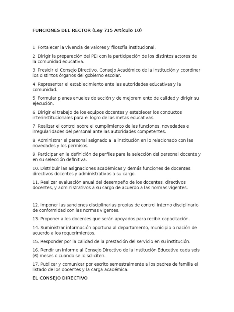 Funciones Del Rector | PDF | Maestros | Plan de estudios