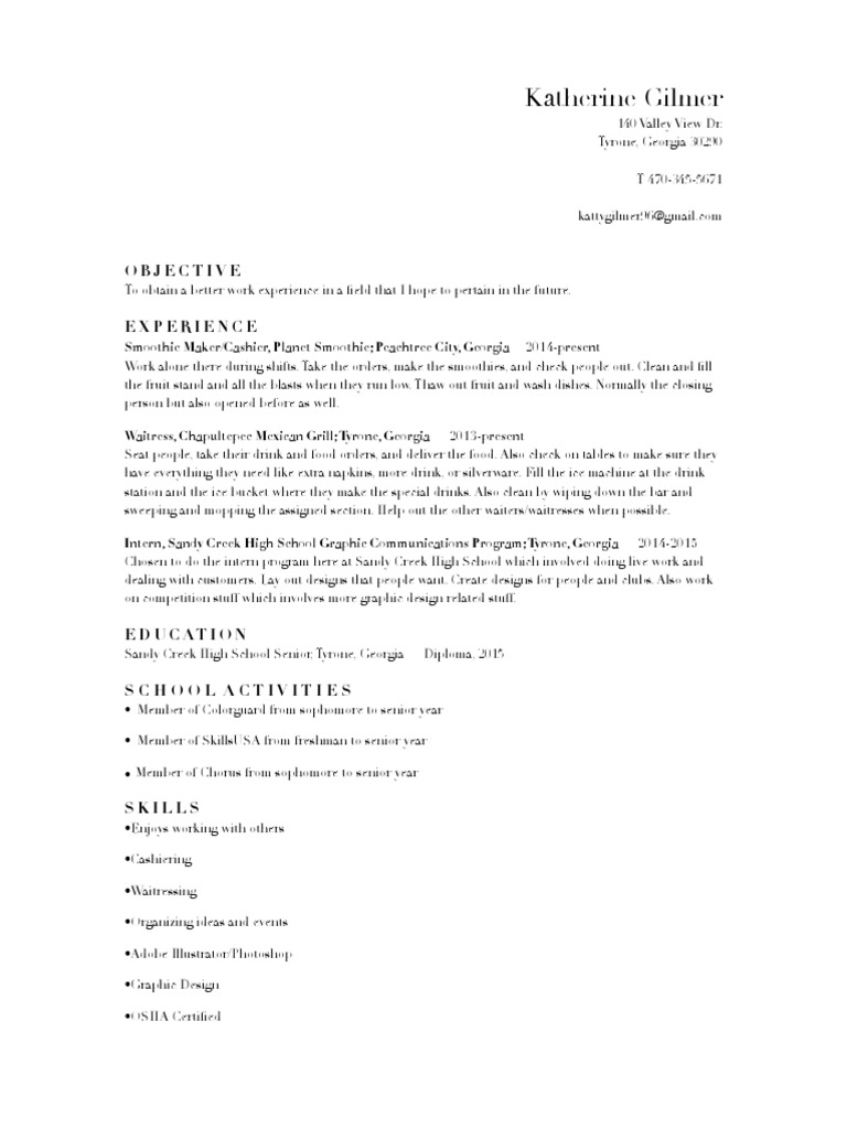 Katherine Gilmer's Resume Overview | PDF