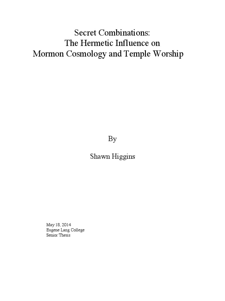 Secret Combinations: The Hermetic Influence On Mormon Cosmology and ...